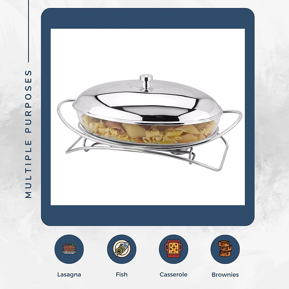 Rigeli Regent 18/10 Contempo Chromeplated 101.4 (oz), 3 Lt. Oval Warmer, Chafing Dish with Stainless Steel Cover, Buffet Servers, Silver