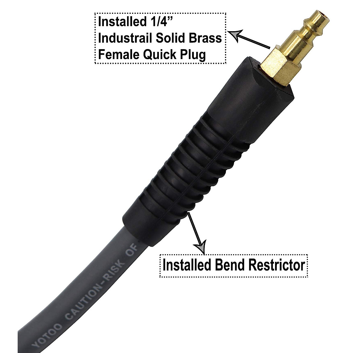 YOTOO Hybrid Air Hose 1/4 in. x 100 ft, 300 PSI Heavy Duty Air Compressor Hose, Lightweight, Kink Resistant, All-Weather Flexibility with 1/4" Industrial Air Fittings and Bend Restrictors,Gray
