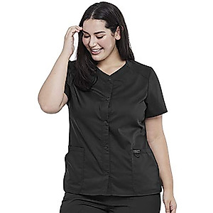 Cherokee Women Scrubs Top Workwear Revolution Snap Front V-Neck WW622, L, Black