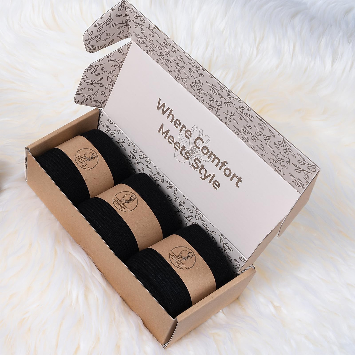 MELUSA 3 Pairs Cashmere Wool Socks for Women, Super Soft Warm Cozy Winter Gift Crew Socks (as1, numeric, numeric_5, numeric_9, regular, regular, Black)