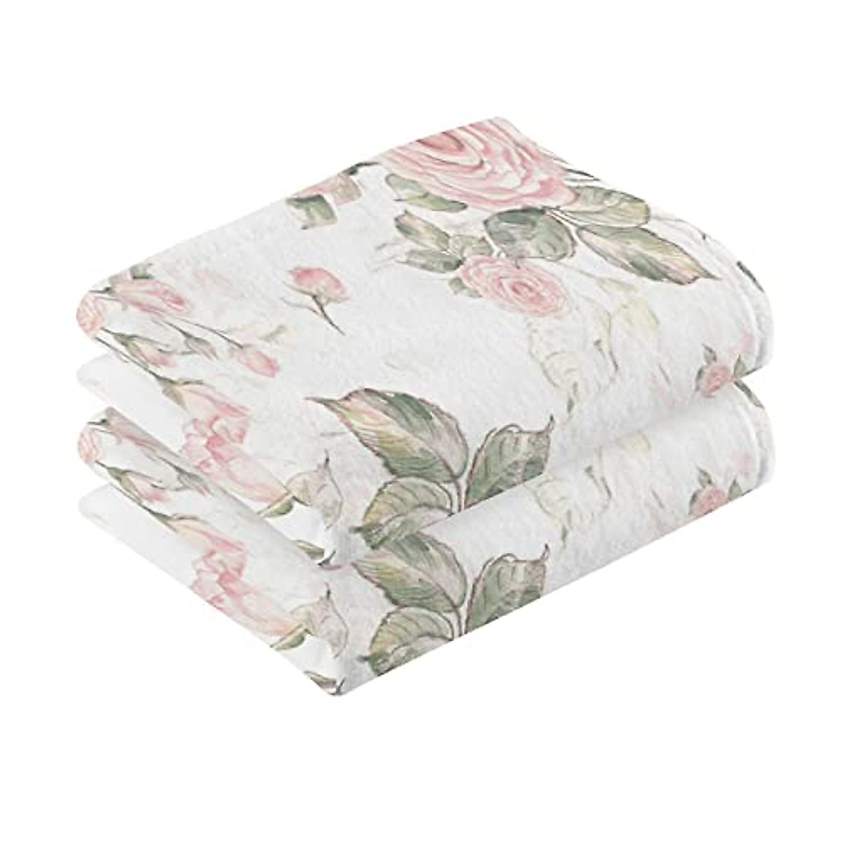 Pink Roses Flowers Hand Towels Set of 2, Highly Absorbent Soft Cotton Face Towels Bathroom Decorative Towel for Beach Gym Spa Shower, 16x28In
