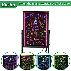 Hosim Standing A-Frame LED Message Writing Board, 24” x 16" Illuminated Erasable Neon Effect Restaurant Menu Sign, Flashing Mode DIY Message Chalkboard for Kitchen Wedding Promotions