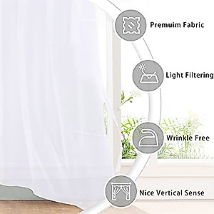 Hiasan White Sheer Curtains for Bedroom with Tiebacks, Lightweight Airy Breathable Voile Drapes Light Filtering Grommet Window Curtains for Living Room, Nursery, Farmhouse, W52 x L63, 2 Soft Panels
