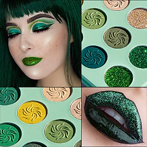 Afflano Green Eyeshadow Palette, Green Glitter Eyeshadow Highly Pigmented, Forest Emerald Green Christmas Makeup Palettes, Yellow Lime Grass Grinch Green Makeup Eye Shadow Pallet 15 Color