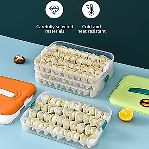 YQkoop Refrigerator Food Shelf Dumpling Storage Box, 3 Layered Stackable Plastic Storage Bins Tray Container with Lid for Bathroom, Food, Snack, Fruit, Vegetables