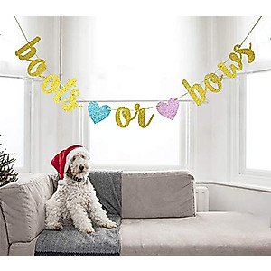Starsgarden Glittery Gold Boots or Bows Gender Reveal Banner for Baby Shower Party, Baby Reveal Party Decorations- Girl Or Boy Announcement Sign