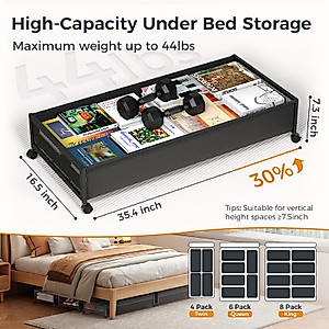 HUWAILE 60L Large Capacity Under Bed Storage with Wheels-Under Bed Storage Containers-Under Bed Storage Drawer-Under Bed Storage Organizer for Clothes, Blankets, Shoes, Books, and Toys (2 Pack)