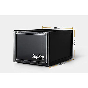 SupBro Collection Crate - Easy Access Storage Shoes Box -Plastic Foldable Stackable Sneaker Display Storage with Clear Front Door Organizer-2 Pack (Black)