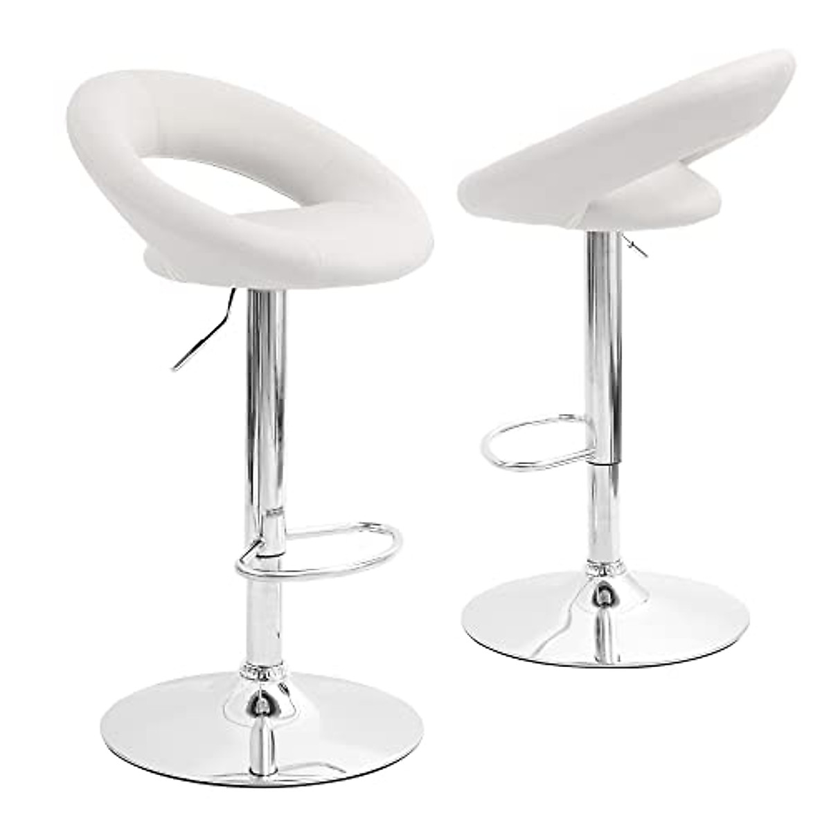 Cozy Castle Bar Stools Set of 2, Faux Leather Counter Height Bar Stools with Back and Armrest, Swivel Adjustable Barstools, Bar Chairs Stools(White)