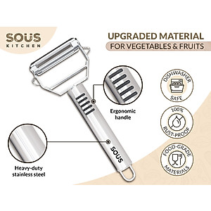 Sous Kitchen Fruit Peeler & Vegetables Peeler for Kitchen - Julienne Peeler & Veggie Peeler with Stainless Steel Blade - Carrot Peeler & Potatoes Peeler with Apple Sharple Peelers (2 Pcs)