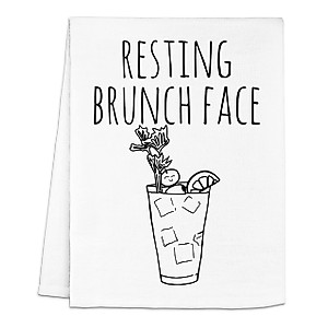 Funny Kitchen Towel, Resting Brunch Face, Flour Sack Dish Towel, Sweet Housewarming Gift, White