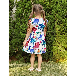 PATPAT Toddler Baby Girl Dress Little Kids Dresses Girls Comfy Ruffle Dinosaur Skirt Sundress 3 Years Old