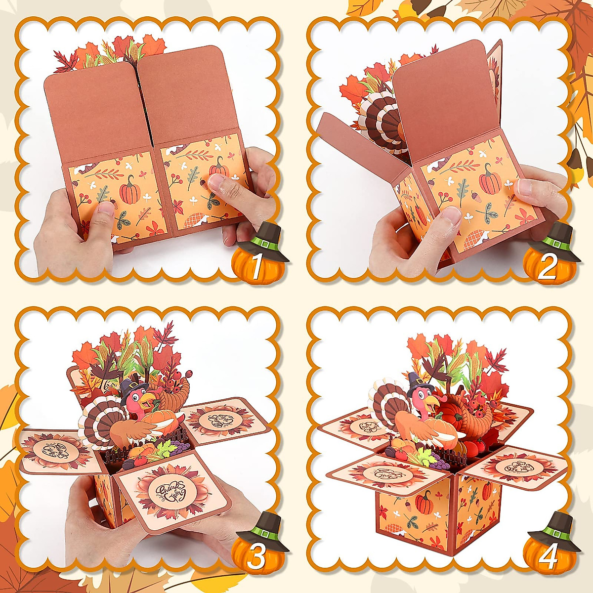 Kesote Thanksgiving Pop Up Card with Envelope, Thanksgiving Greeting Cards Thank You Cards, 3D Thankful Cards for Thanksgiving, Pop Up Happy Thanksgiving Card for Kids Employees