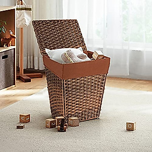 Giantex Laundry Hamper with Lid, Foldable Laundry Basket w/Removable Liner Bag, Handwoven Rattan Clothes Hamper w/Handles Anti-skid Pads for Living Room Laundry (Brown)