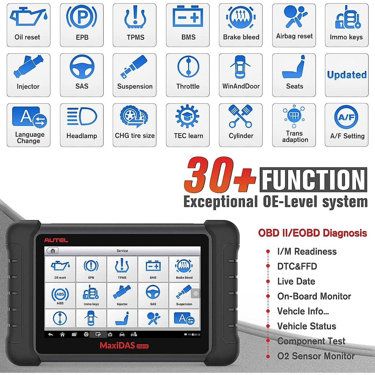 Autel MaxiDAS DS808 KIT: 2024 Classic Full System Bidirectional & Functional Tests Scan Tool, w/ $200-Valued Adaptors, Upgrade of DS708 ECU Coding as MaxiSYS MS906 31+ Service Support AutoAuth MV108S