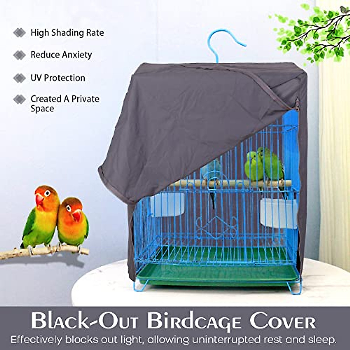 Bonaweite Bird Parrot Cage Cover Shade, Windproof Light-Proof Sleep Reduces Distractions Night Accessories Cloth Without Cage-13x13.4x17.7in (LxWxH)