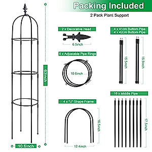 2Pcs Plant Cages and Supports, Deaunbr Tomato Cage 6FT Tall Plant Stakes Heavy Duty Garden Trellis for Indoor & Outdoor Plants, Climbing Plant, Tomatoes, Vegetables, Fruits, Flowers, Pots, Vines