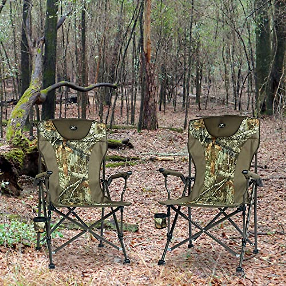 JUNGLELAND High Back Camping Chair for Adults Oversize Hard-Arm Portable Folding Chair with Beverage Holder Support 330lbs,Camouflage Pattern
