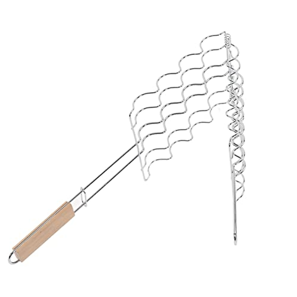 RvSky Garden kit Corn Grilling Basket Stainless Steel Beech Wood Handle Even Heat Distribution 4 Corns Capacity Grilling Holder for Camping