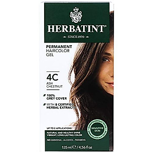 Herbatint Permanent Haircolor Gel, 4C Ash Chestnut, Alcohol Free, Vegan, 100% Grey Coverage - 4.56 oz