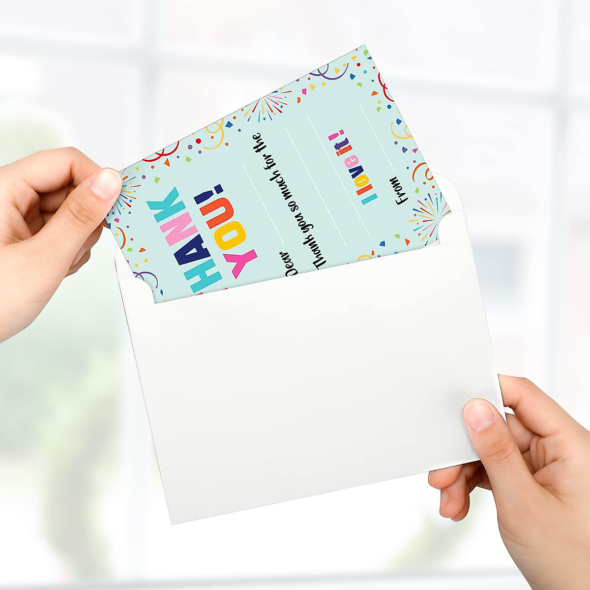 72 Pieces Kids Thank You Cards Fill in the Blank Thank You Notes with Envelopes Colorful Thanks Cards for Birthday Party(Confetti Style)