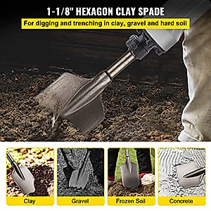 VEVOR Clay Spade Chisel Bit for Demolition Jack Hammer, Carrying Case, 17.1" x 5.3", 1-1/8", 40Cr Steel