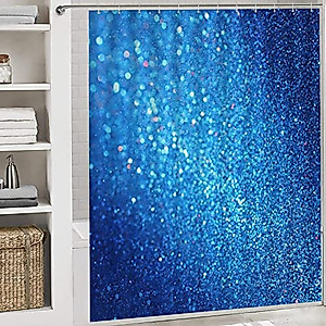 4PCS Blue Glitter Waterproof Shower Curtain Set with Non-Slip Rugs Toilet Lid Cover and Bath Mat Polyester Bathroom Curtain with Hooks 72"x72"