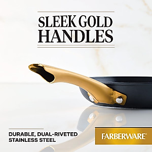 Farberware Forged Induction Ceramic Cookware Nonstick Frying Pan/Skillet, Dishwasher Safe, Suitable for All Stovetops, 8.25 Inch Fry Pan - Black and Gold