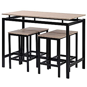 Rockjame Dining Table Set, Upgrade Version 5 Piece Counter Height Pub Table Set with 4 Chairs for The Bar, Breakfast Nook, Kitchen Room, Dining Room and Living Room (Oak)