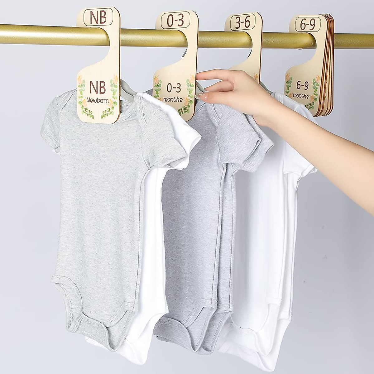 Dabancy Wooden Baby Closet Dividers - Set of 10 from Newborn to Toddler and 2 Blanks with Velvet Bag,Wooden Nursery Closet Dividers for Baby Clothes- [box]