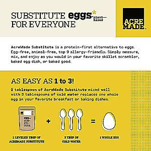 AcreMade Plant-Based Egg Substitute, Vegan Egg Powder, 1 Dozen Eggs, Gluten Free, Shelf Stable, Soy-Free, Natural Egg Replacement, 5 Grams of Pea Protein Per Serving, Cholesterol Free