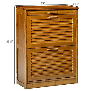 HOMCOM 3-Drawer Shoe Cabinet, Bamboo Shoe Storage Cabinet with Flip Shutter Doors for 12 Pairs of Shoes, Entryway, Hallway, Living Room, Bedroom