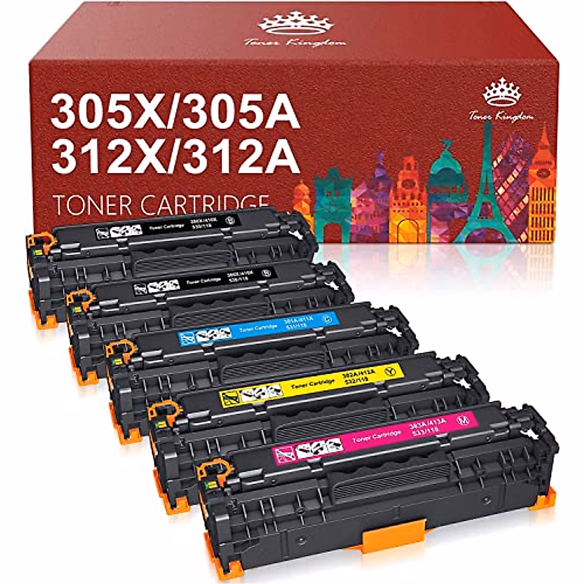 Toner Kingdom Remanufactured Toner Cartridge Replacement for HP 305 305A 305X 312 312A 312X 304A for HP Laserjet Pro 400 300 Color MFP M451dn M451nw M475dn M476nw M476dw M351A M375nw Printer (5 Pack)
