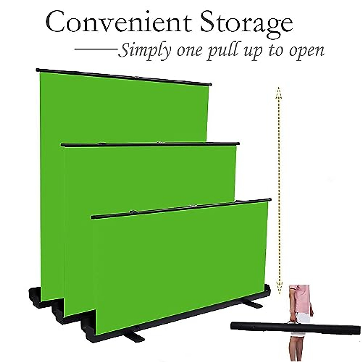 WASJOYE Green Screen Background with Stand, Portable Collapsible Chroma Key Backdrop, Auto-Locking Wrinkle-Resistant Photography Background for Video, Live Game, Studio, Black Case, 6.5 x 5 FT