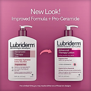 Lubriderm Advanced Therapy Fragrance Free Moisturizing Hand & Body Lotion + Pro-Ceramide with Vitamins E & Pro-Vitamin B5, Intense Hydration for Extra Dry Skin, 16 fl. oz, 2 Pack