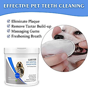 GARYOB Pet Dental Fingers Wipes, Oral Cleansing Teeth Wipes Pads for Dogs and Cats - Optimize Oral Health, Freshen Breath- 50 Wipes