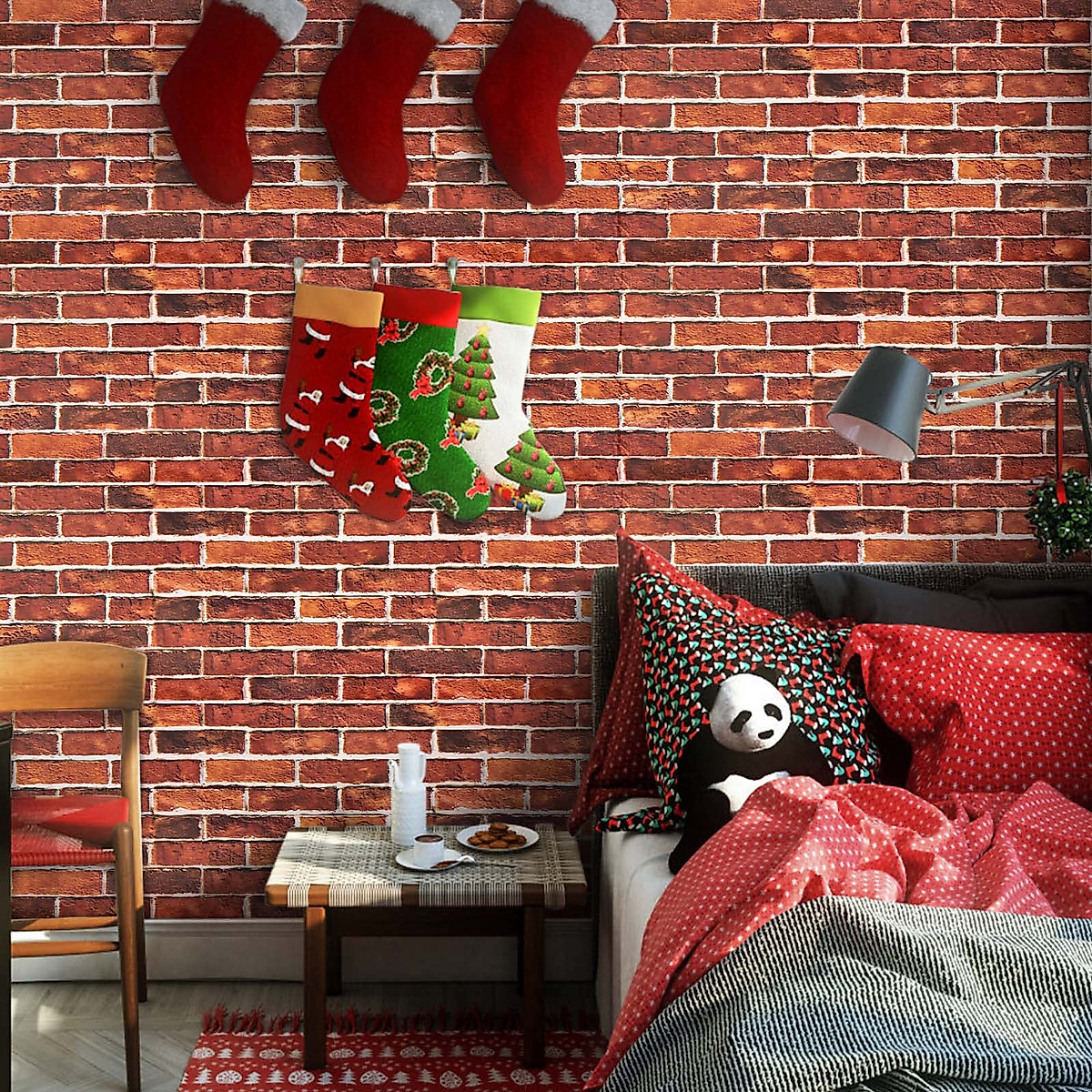 Brick Wallpaper Peel and Stick Red Brick Wallpaper for Bedroom 17.7" X 118" Faux Brick Pattern Wallpaper for Fireplace Kitchen Accent Wall Home Decoration Party Brick Wrapping Paper Backdrop
