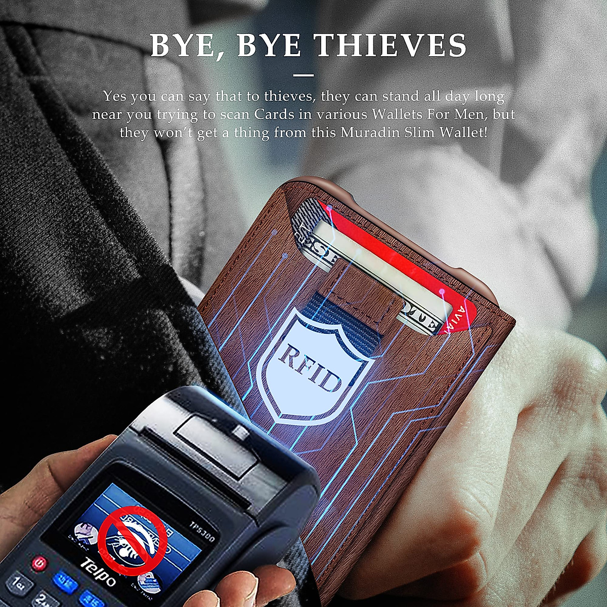 ENIGMA Dapper PU Leather Bifold Front Pocket Slim Wallet for Men, Aluminum Metal Travel Tactical RFID Blocking Card Holder Money Clip, Ideal Men's Gift (Deep Taupe Tree Pattern)