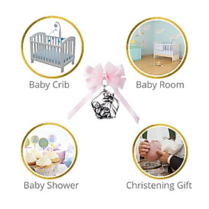 Guardian Angel Crib Medal with Satin Ribbon. Perfect Baptism Gifts for Babies, Christening Gifts for Babies, Baby Shower and Baby Nursery Wall Decor. (Rose)