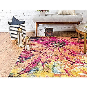 Unique Loom Estrella Collection Distressed, Floral, Abstract, Modern, Bright Colors Area Rug, 5' 0" x 8' 0", Multi/Blue
