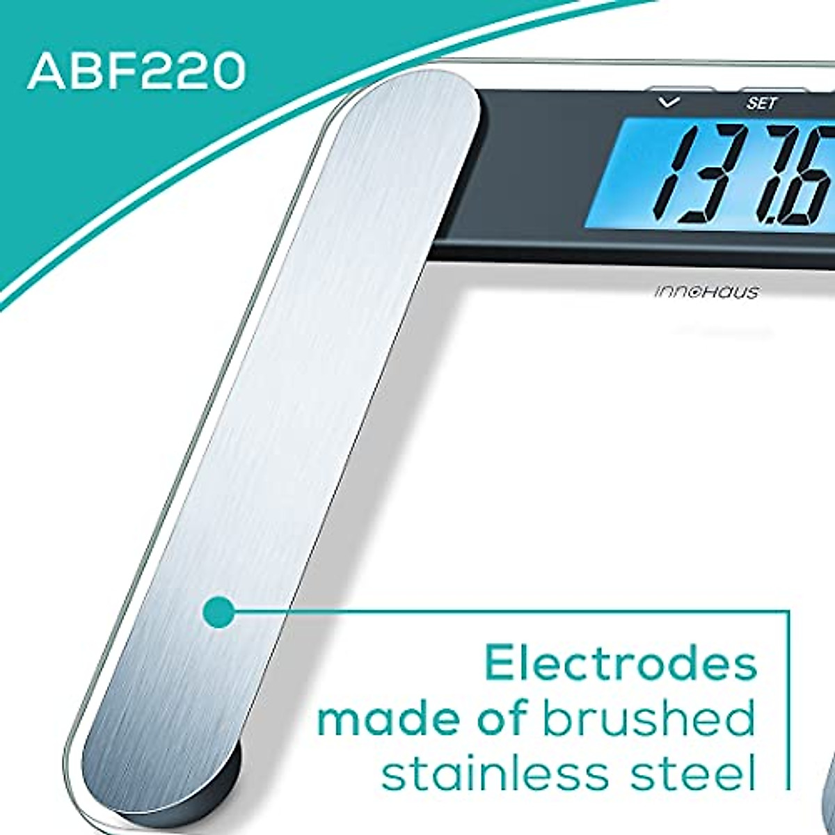 innoHaus Body Fat Analyzer Scale Bmi, Multi-User & Recognition, Digital Weight Scale, XL LCD Illuminated Display, ABF220, Silver