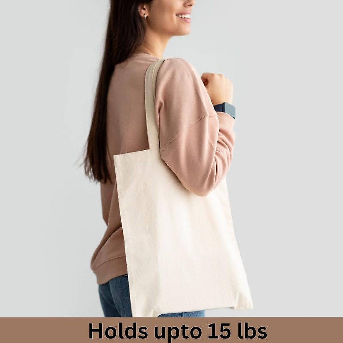 Saan Club 100% Cotton Tote Bags Bulk - Pack of 5 Canvas Tote Bags, Plain Lightweight Washable Foldable Canvas Grocery Bags, Reusable Shopping Bags for Groceries