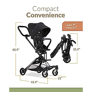Unilove On The Go 2-in-1 Lightweight and Frame Stroller with Reversible Toddler Seat, Bubble Black