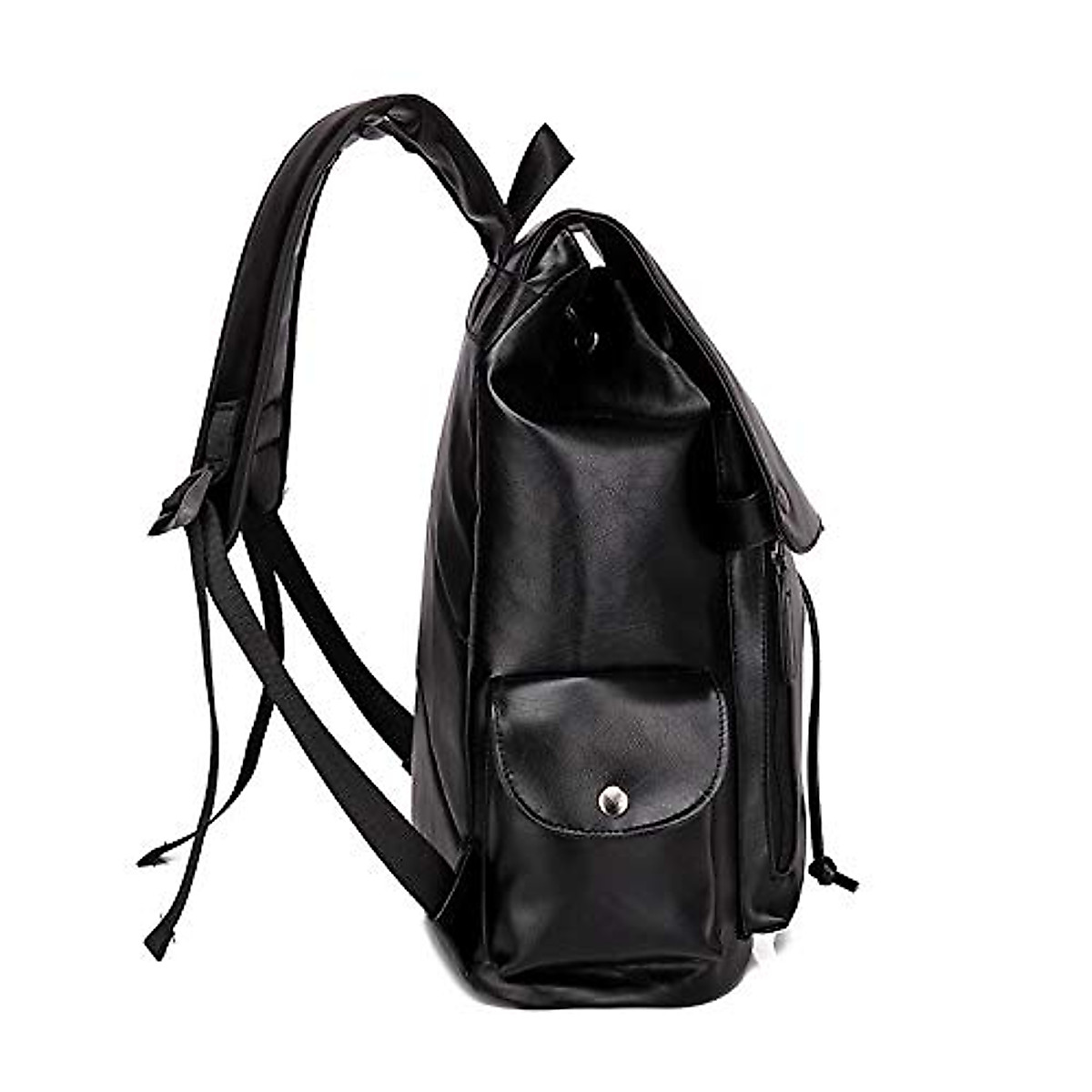 Fashion Men's PU Leather Backpack Business Laptop Bag with USB Simple High-Capacity Bag Students School Daypack for Gifts (Black)