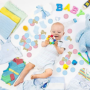 440 Pcs Glitter Gender Reveal Paper Confetti Round Paper Confetti Pink Blue Table Confetti Gold Letter Confetti Double Side Print Party Confetti for Baby Shower Gender Reveal Party (Classic Style)