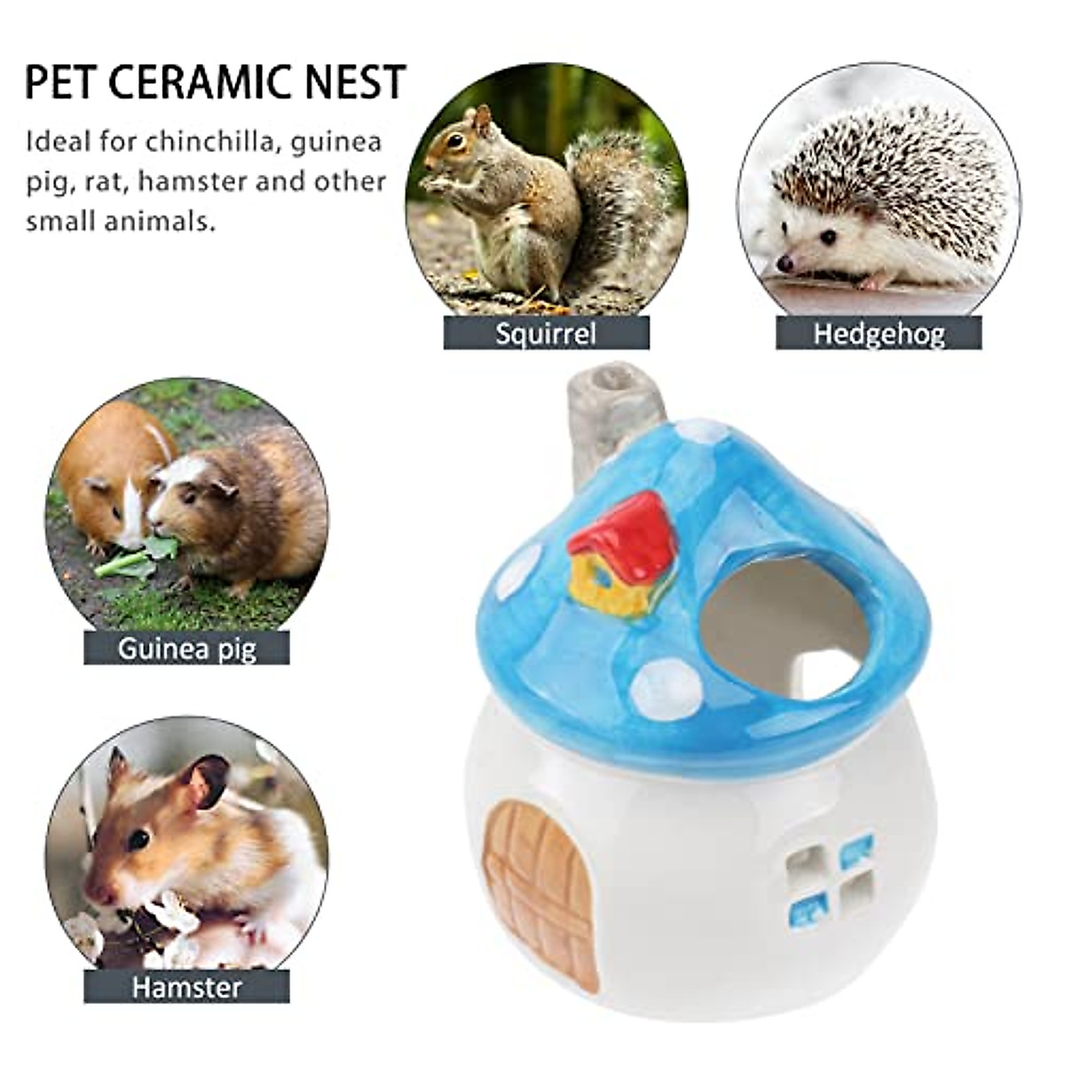 balacoo Ceramic Hamster Hideout Summer Cool Hamster Nest Mushroom Shape Pet Porcelain House for Mini Animals Guinea Pig Gerbil Ferret Syrian Hamster Chinchilla Rat