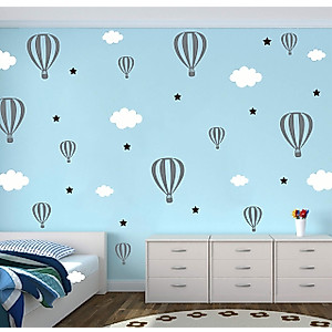 Hot Air Balloons Clouds and Stars Nursery Decor DIY Wall Stickers Bedroom Self Adhesive JW577 (Color 1)