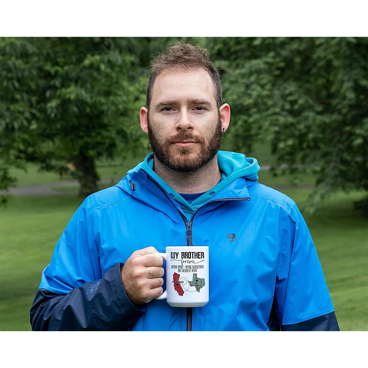 Personalized My Brother Forever Mug from Brother and Sister, Customizable Long Distance Coffee Mug Gifts for Brother, Custom All US States 11oz or 15oz Coffee Cup (15 oz., W/Black Inner & Handle)