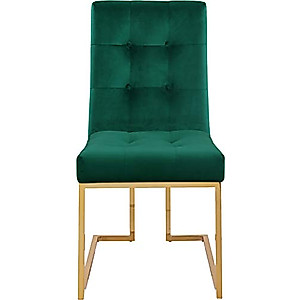 Meridian Furniture Pierre Collection Modern | Contemporary Velvet Dining Chair with Luxurious Deep Tufting and Polished Gold Metal Frame, Set of 2, Green, 18.5" W x 25" D x 36.5" H