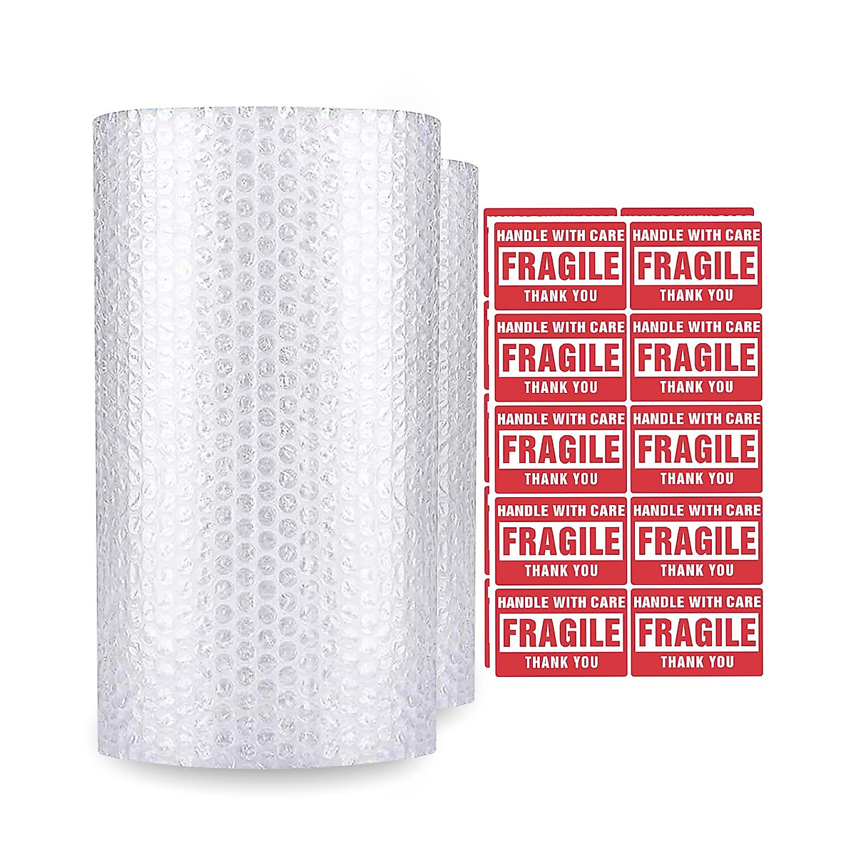 enKo (2 Pack) 12 inch x 72 feet Bubble Cushioning Wrap Roll Perforated 20 Fragile Sticker Labels for Moving Shipping Packing Boxes Supplies